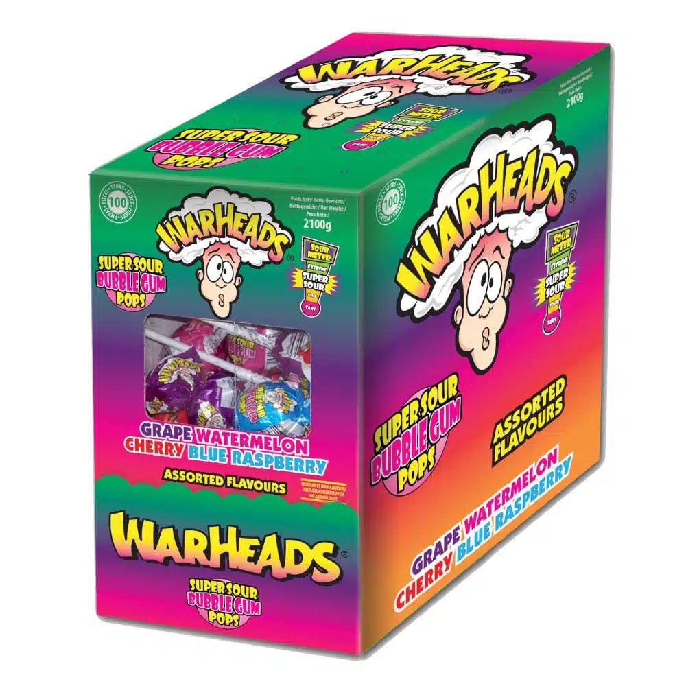Warheads Sour Bubblegum Lolly 100 stuks - Hier Te Bestellen